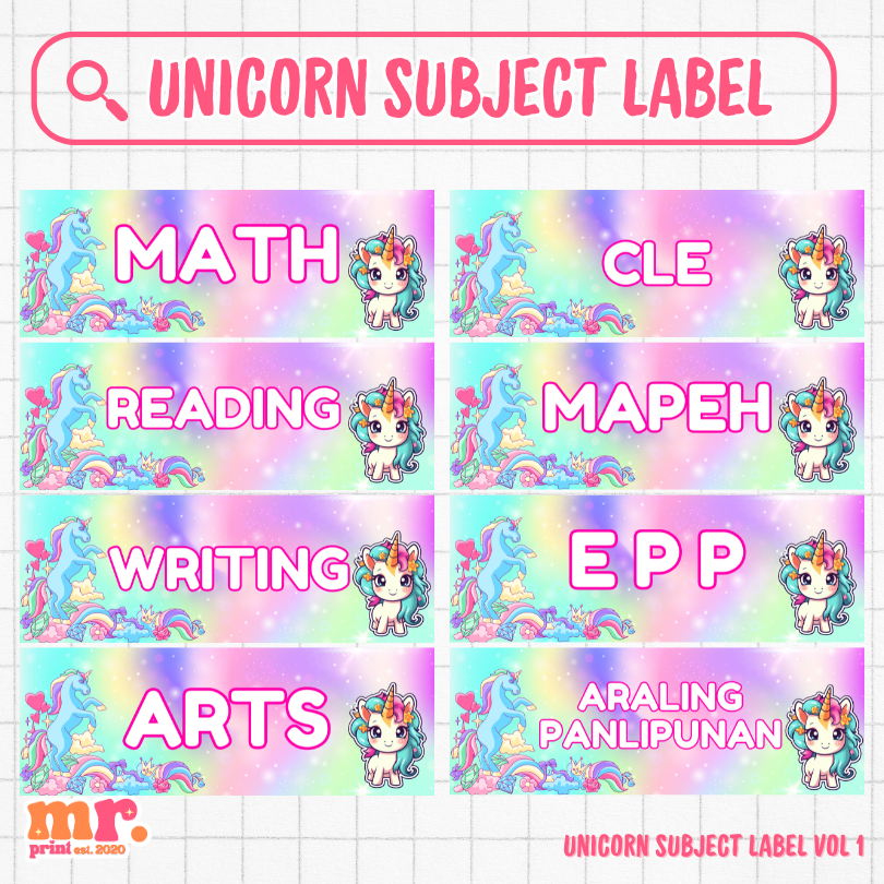 UNICORN SUBJECT STICKER LABEL VOL 1| UNICORN CUTE WATERPROOF STICKERS ...