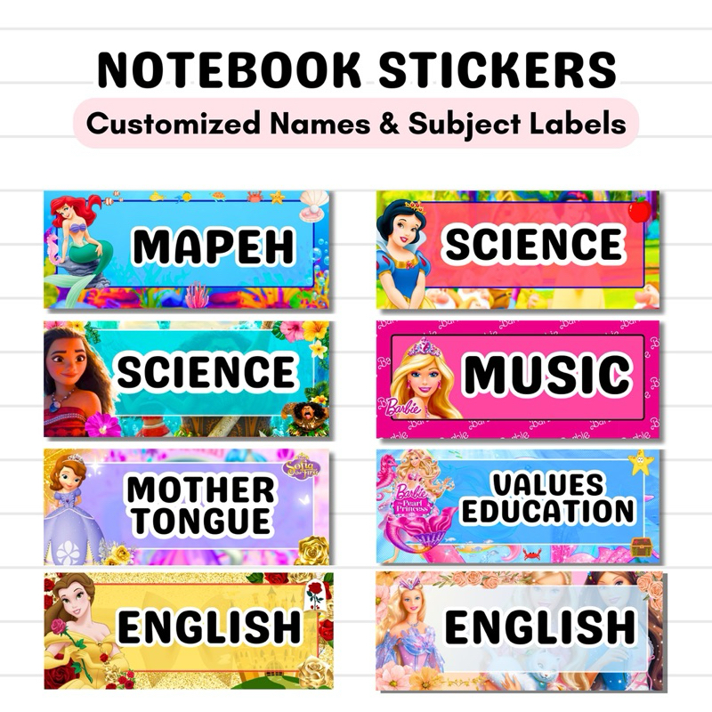 Notebook stickers GIRLS (MESSAGE US FOR SUBJECTS & NAMES) | Shopee ...