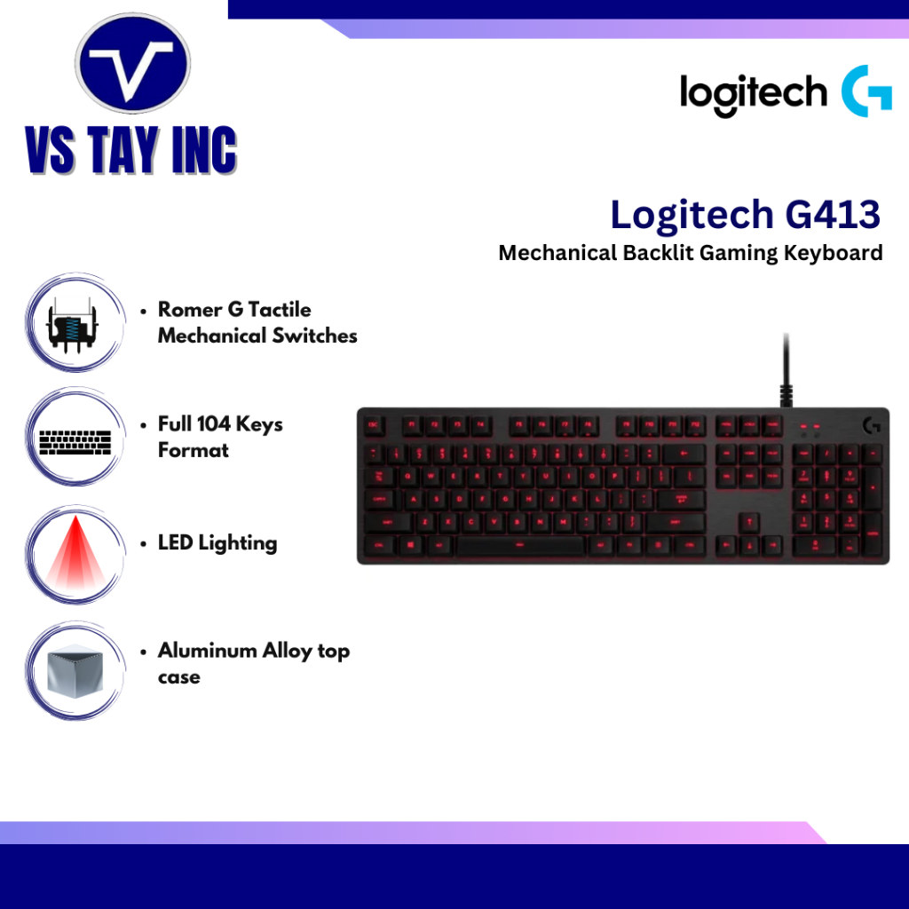 Logitech G413 Mechanical Backlit Gaming Keyboard (Carbon) | Shopee ...