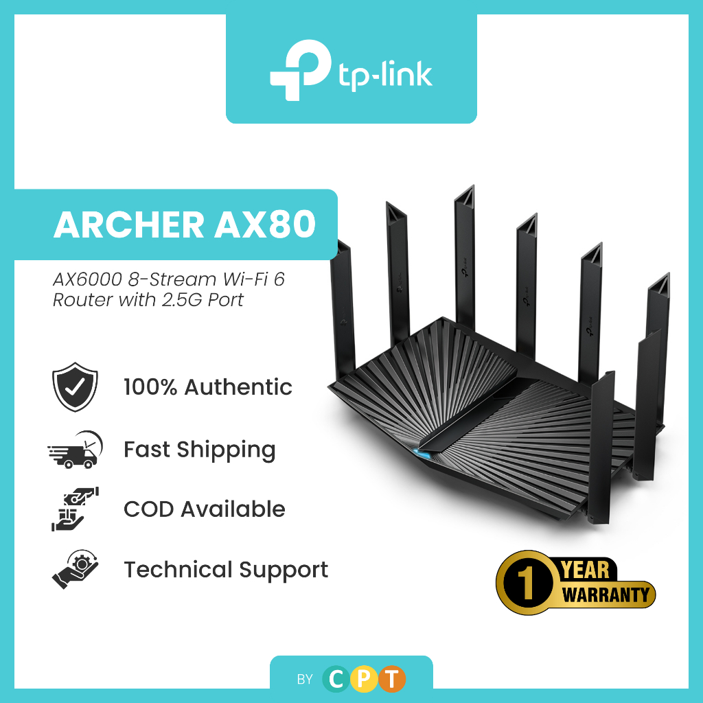 TP-Link Archer AX80 AX6000 8-Stream Wi-Fi 6 Router with 2.5G Port ...