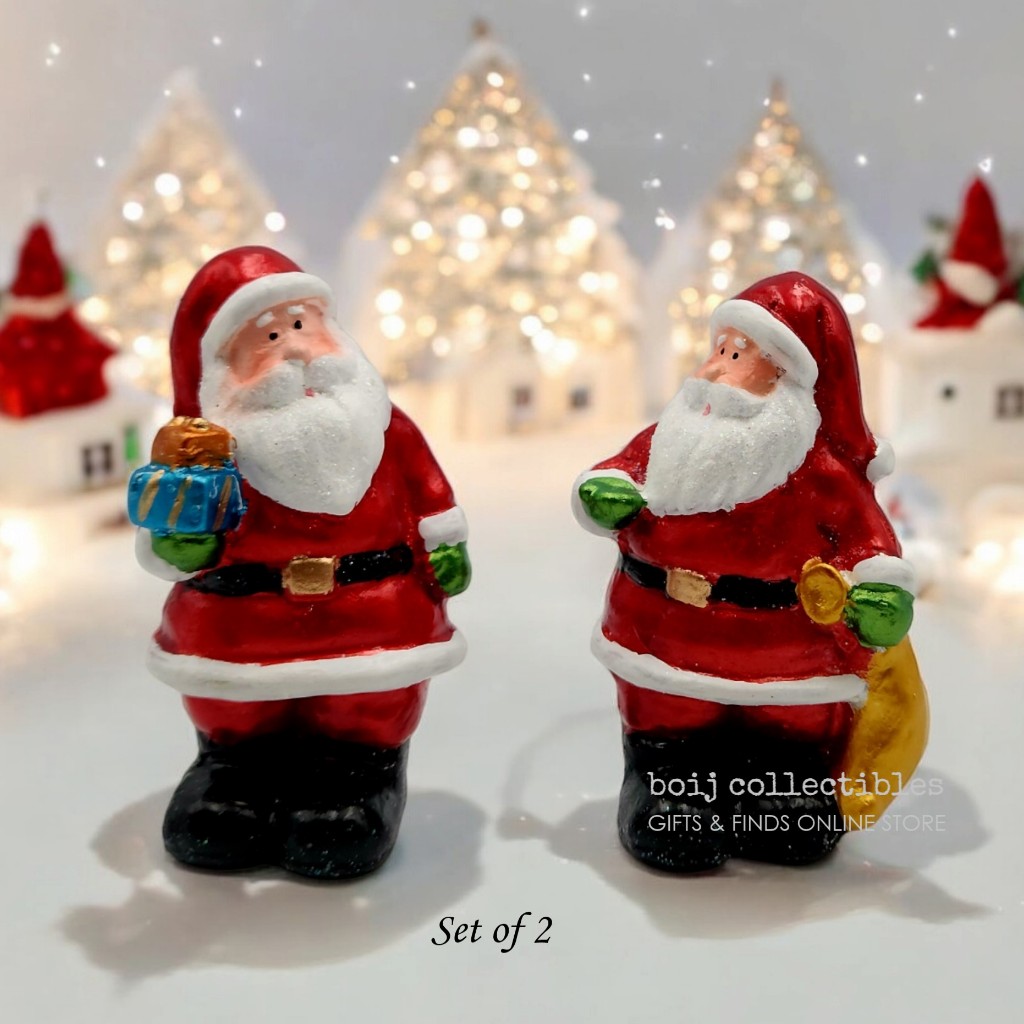 Set of 2 Small Santa Claus Holding Gifts & Bag Tabletop Christmas ...