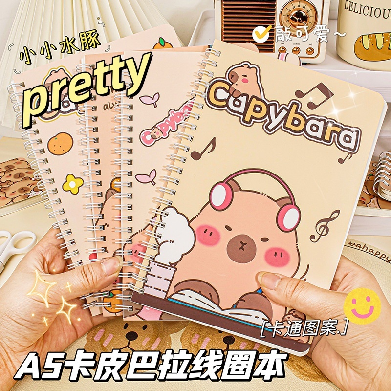 A5/A7 notebook Cute Cartoon A5 Coil Book 60 sheets Capibala pretty ...