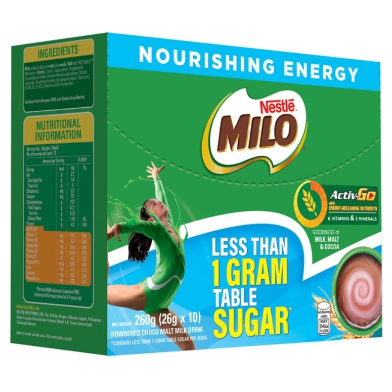 Nestle Milo Less Than 1 Gram Table Sugar Chocolate Drink (10 x 26g ...