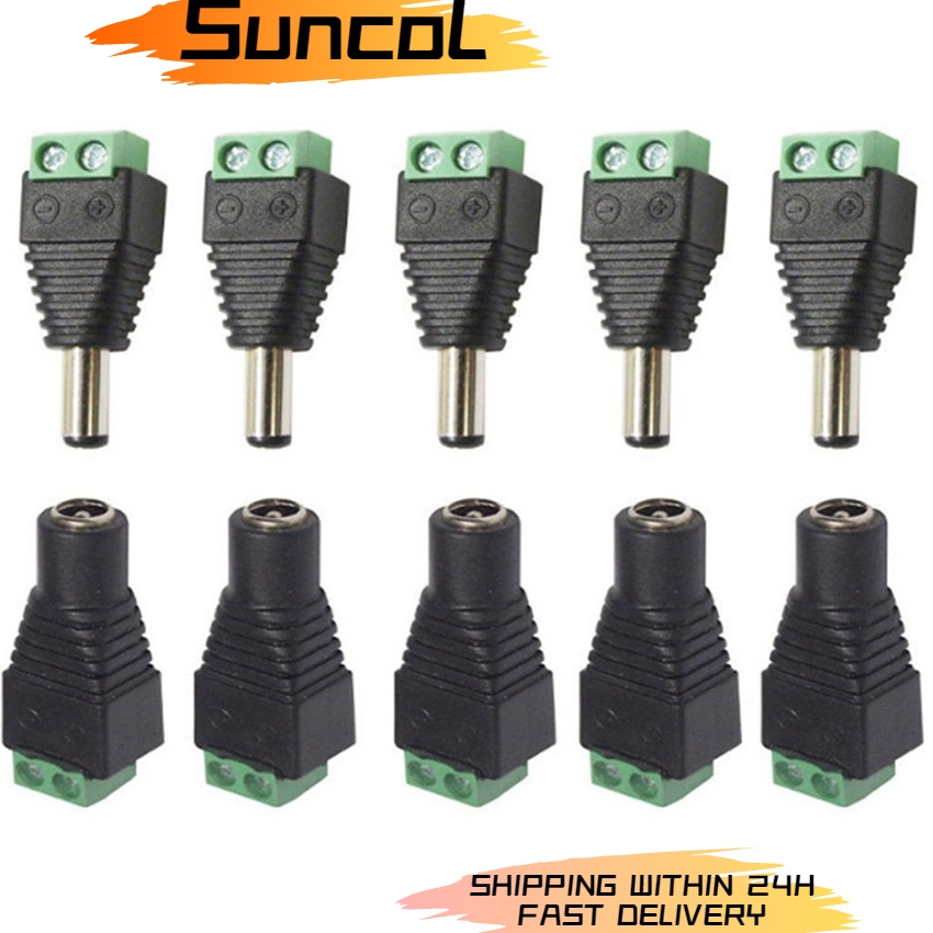5 Pairs 5.5 x 2.1mm Male and Female DC Socket Adapters 12V CCTV Camera ...