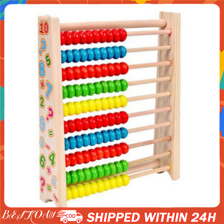 10-Row Wooden Beads Abacus Count Frame Teaching Aid Math Educational ...