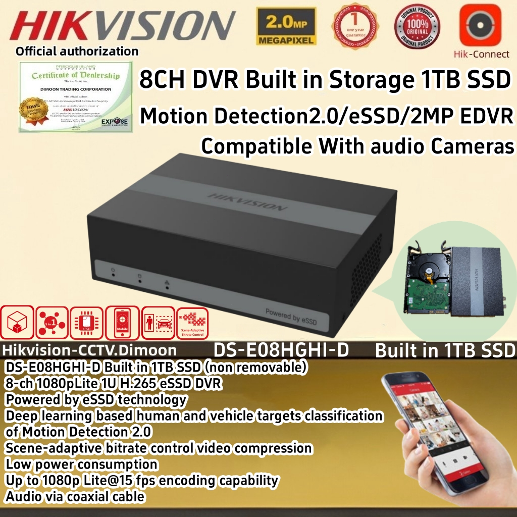 Hikvision EDVR Built in SSD storage chip 2MP 4CH 8CH H.265 Motion ...