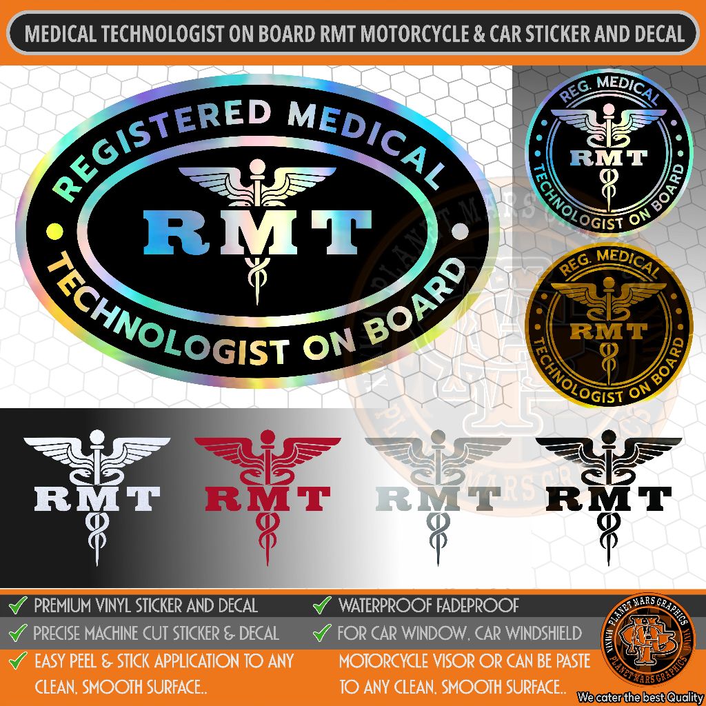 Registered Medical Technologist On Board RMT Car Motorcycle Waterproof ...