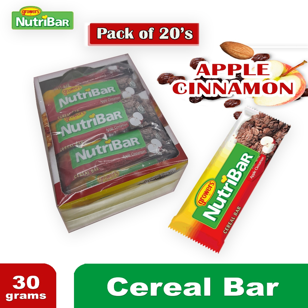 GROWERS NUTRIBAR APPLE CINNAMON CEREAL BAR Pack of 20's | Shopee ...