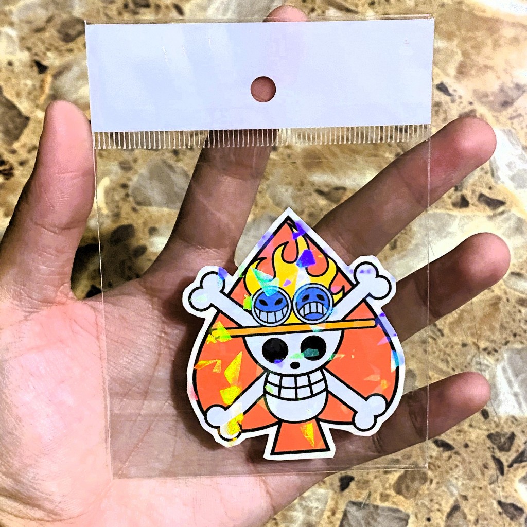 sticker anime one piece ace skull flames logo waterproof stickers ...