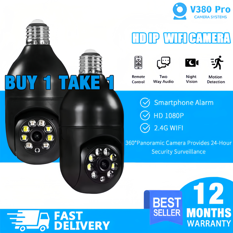 V380 Pro CCTV Bulb Camera Night Vision Wireless Security Camera With ...