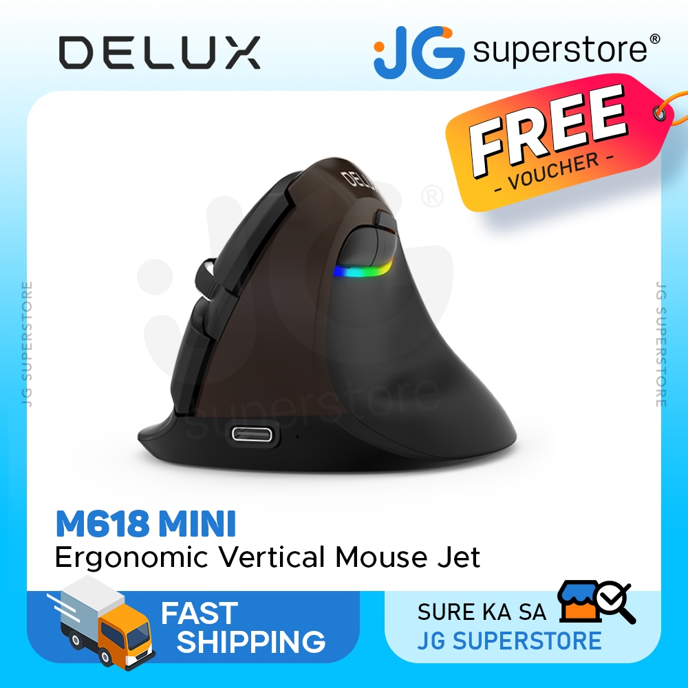 DELUX M618 Mini Wired Wireless Ergonomic RGB Vertical Mouse Jet w ...