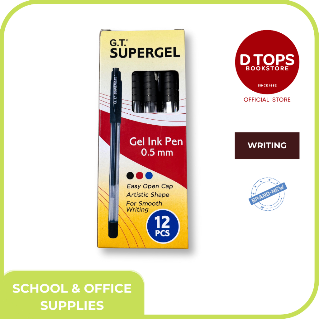 GT SUPER GEL 0.5mm Gel Ink Pen Easy Open Cap Black Ballpen sold as BOX ...