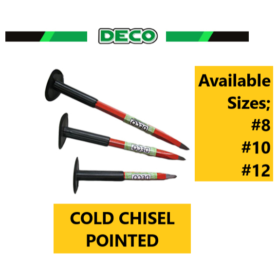 Deco Cold Chisel/Sinsil for Concrete Pointed with Rubber Handle Sizes 8 ...