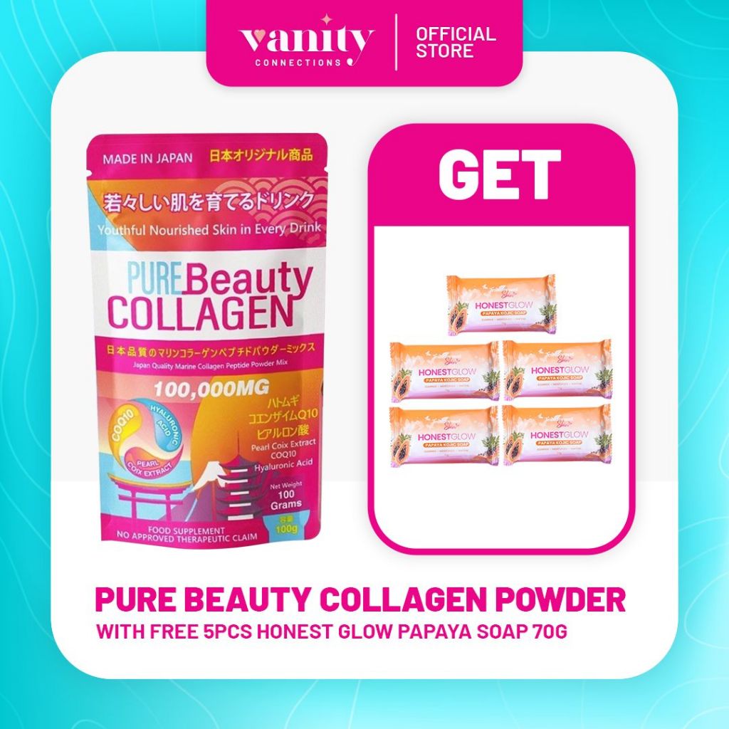 Pure Beauty Collagen Powder 100g get 5pcs Honest Glow Kojic Soap 70g ...
