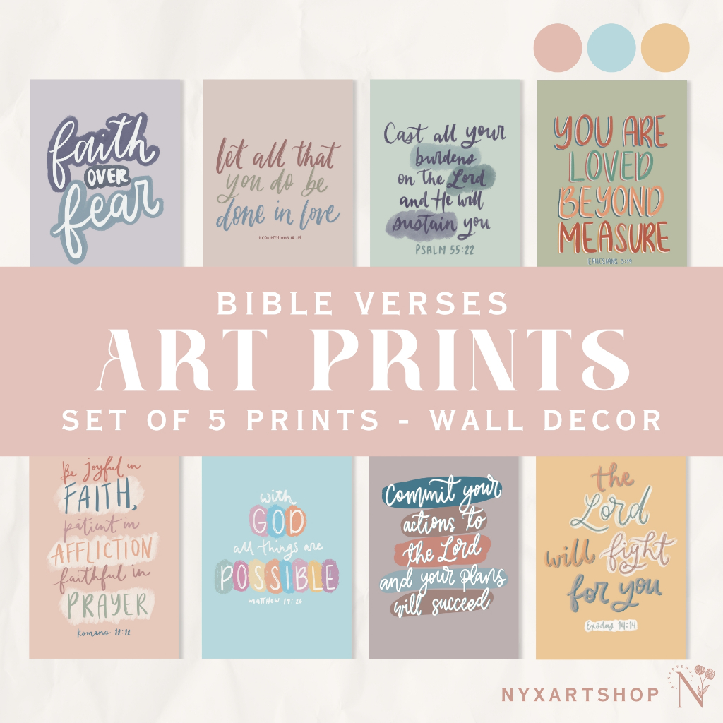 5pcs Wall Art Print Card Set Faith Bible Verses Quotes Home & Office ...