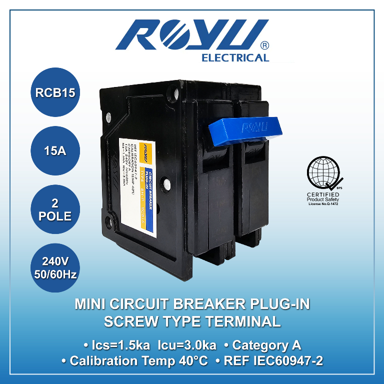 Royu Mini Circuit Breaker Plug-In Screw Type Terminal Push Button ...