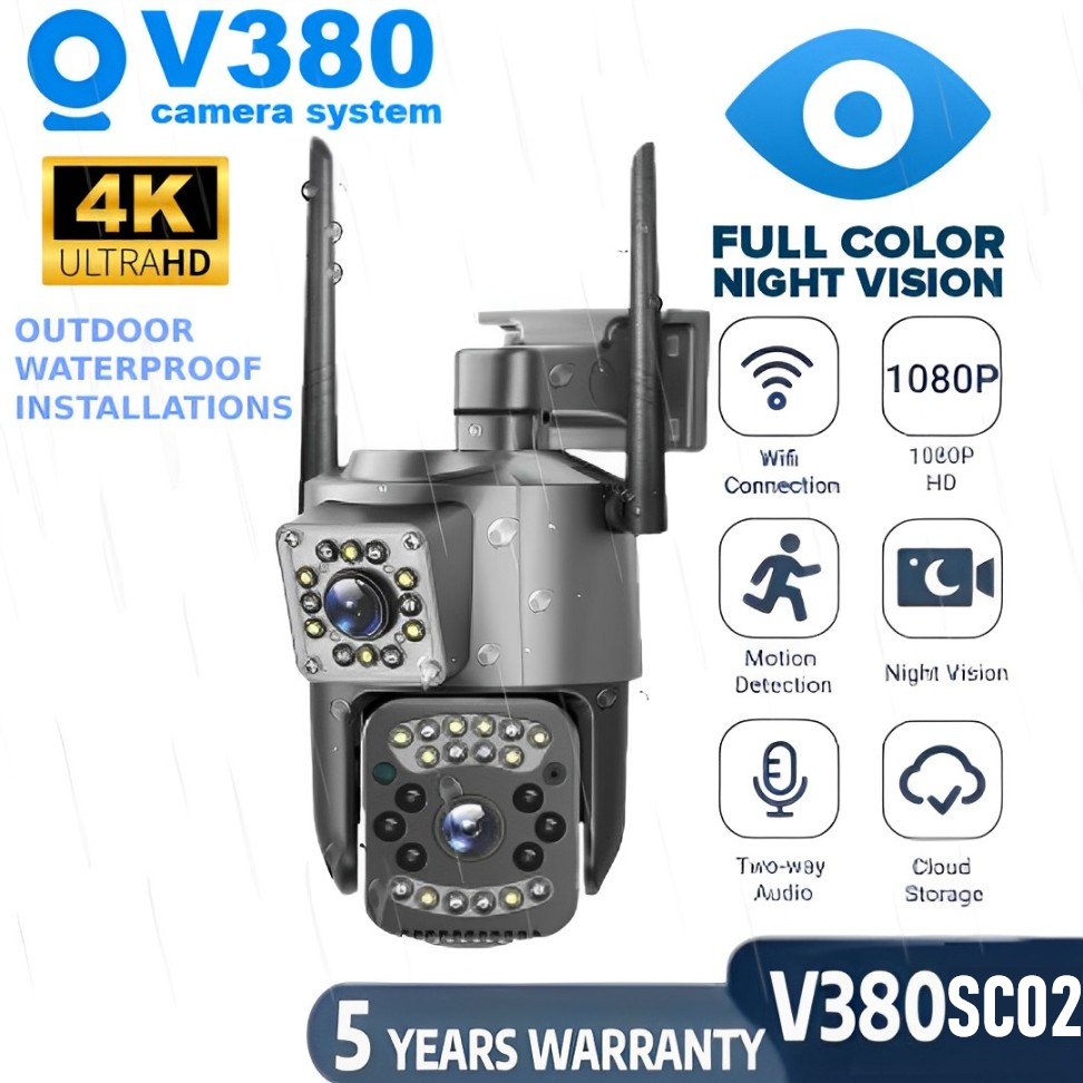 SC02 V380 Pro CCTV Camera Dual Lens Outdoor Waterproof w/ Two way Audio Motion Tracking Night ...