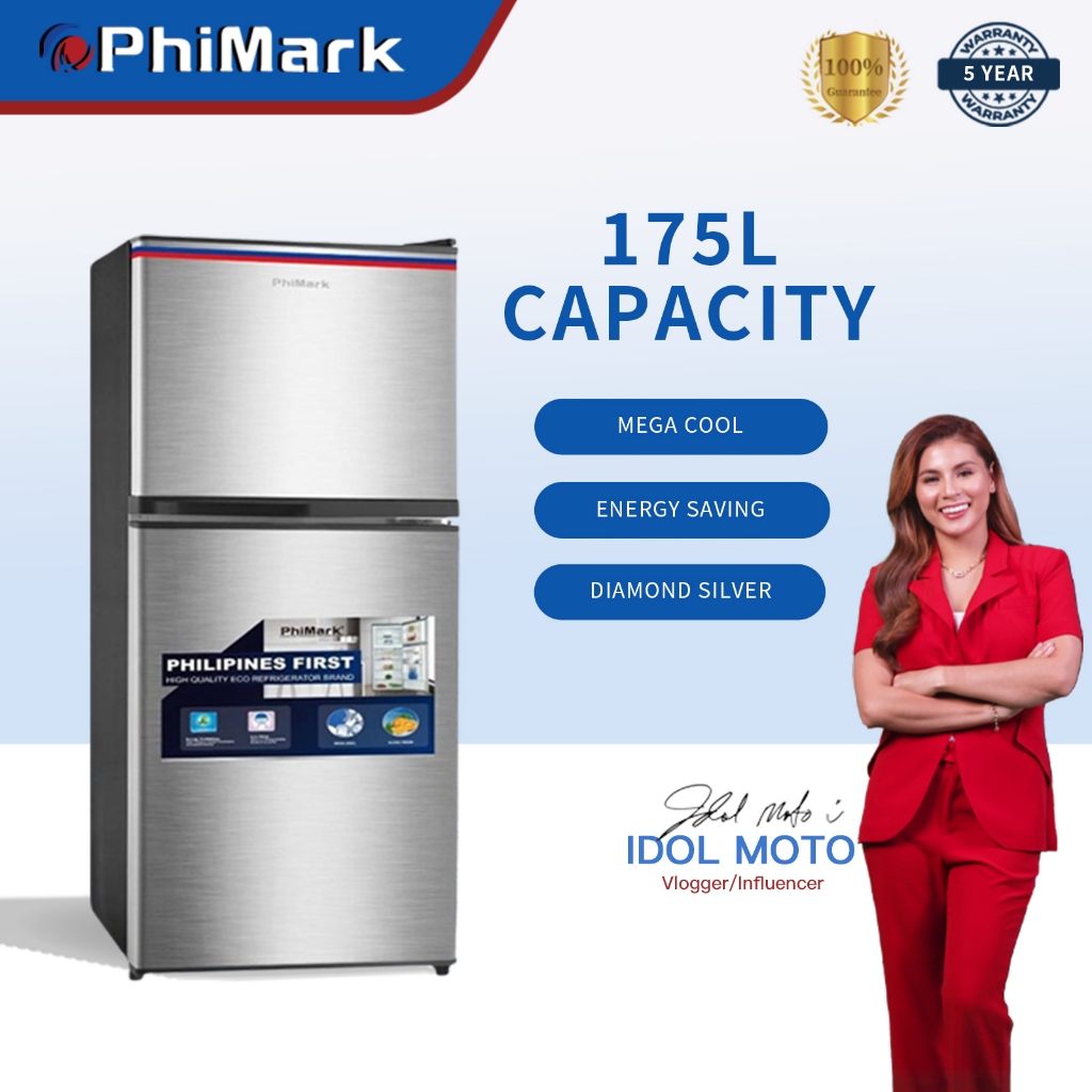 PhiMark 175L 7 cu ft. Two Door Diamond Silver Direct Cool Refrigerator With Freeze Space ...
