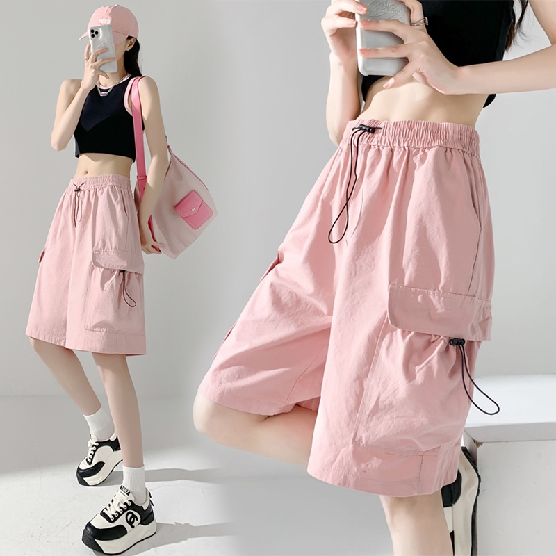 Summer loose straight cargo shorts women's four-quarter pants new style ...