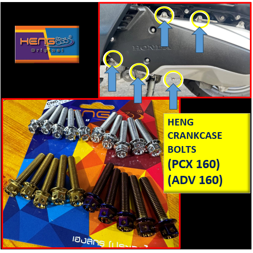 HENG Original Crankcase Bolts for HONDA PCX 160 and ADV 160 CNC (5pcs ...