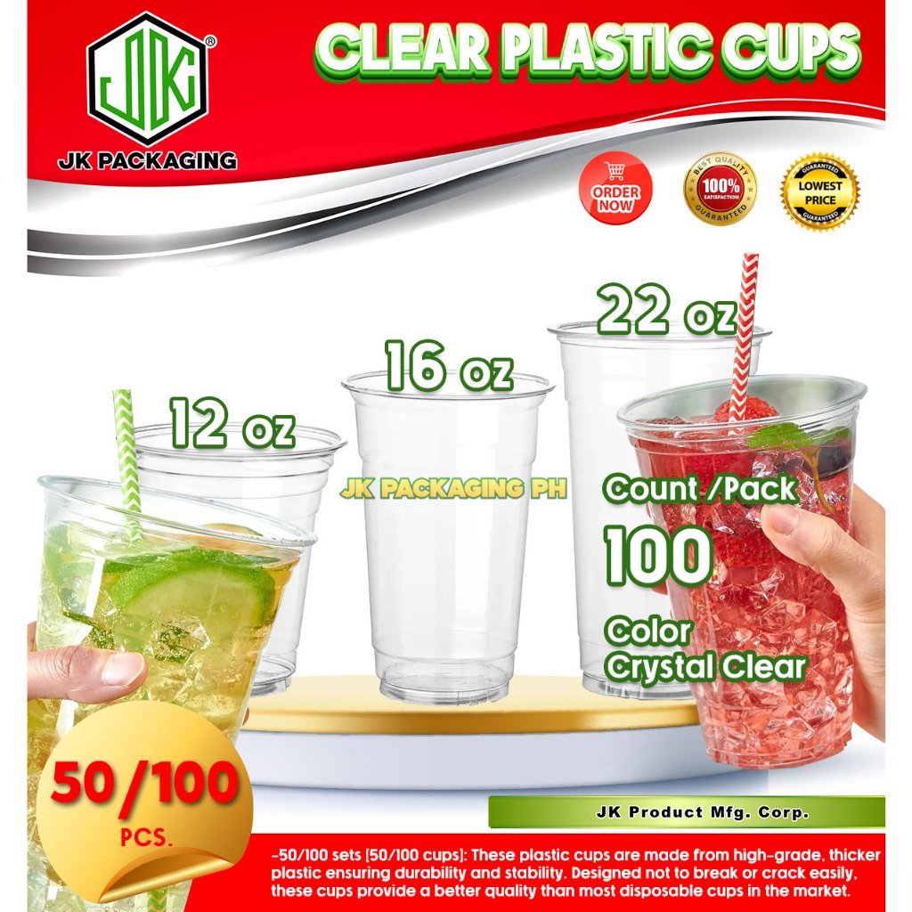 PP Clear Cups | M95 12oz - 16oz - 22oz [ 50-100 pcs per set ] JK PACKAGING | Shopee Philippines