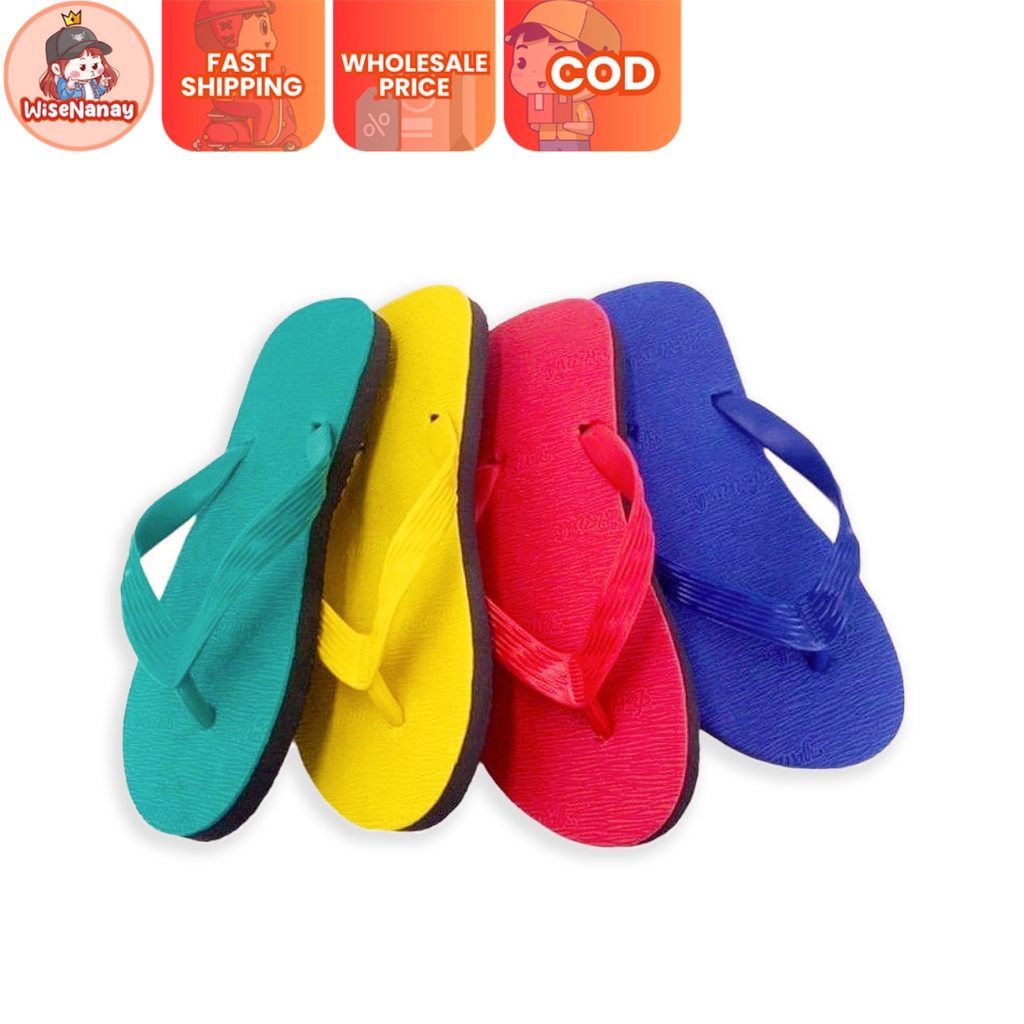 WiseNanay Colored Rubber Slippers Kids & Adults Flip Flops Plain ...