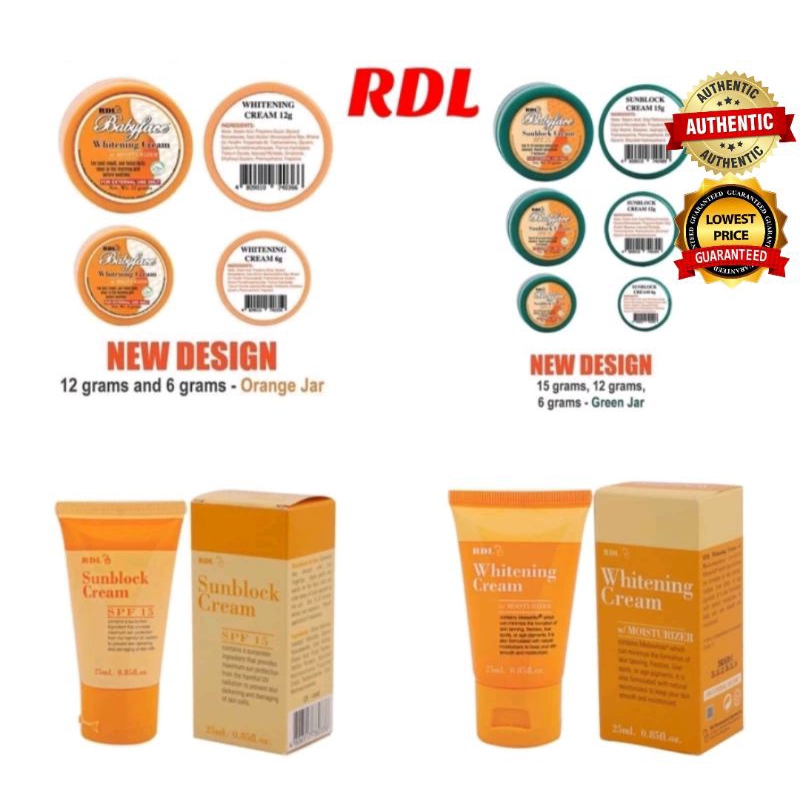 RDL SUNBLOCK CREAM with SPF15/ WHITENING CREAM with MOISTURIZER 6g, 12g ...