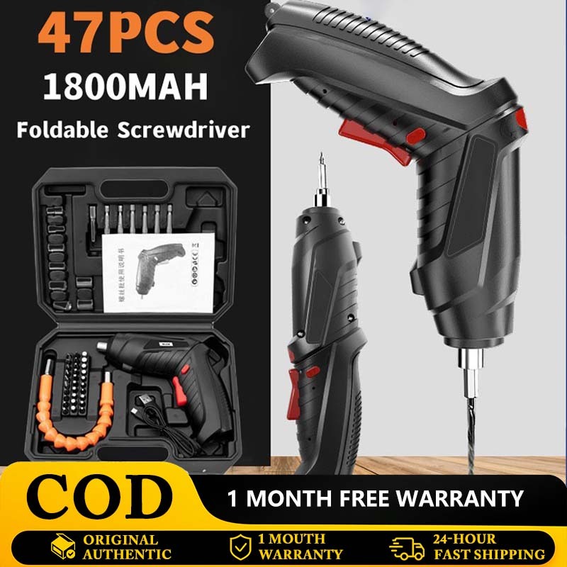 47PCS Foldable Cordless Screwdriver Tool Kit Drill Driver Batteries ...