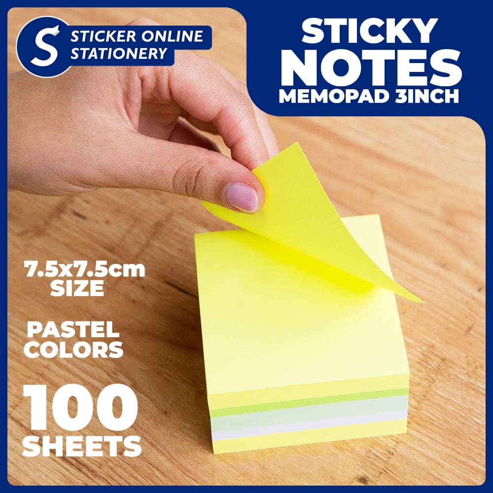 100 Sheets Colored Sticky Notes Memo Pad (3x3 Inches) Pastel High ...