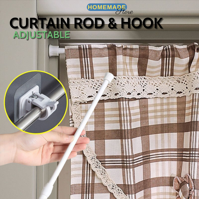 Multipurpose Curtain Rod Expandable & Hook Curtain Rail Rod Adjustable ...