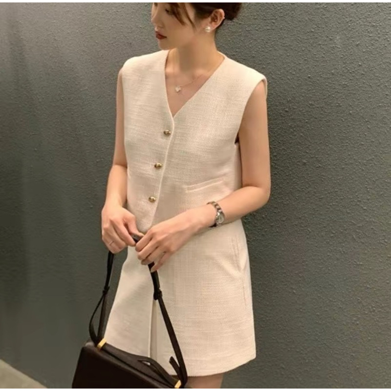 Tweed Button Down Vest Top & Garter Skirt w/ side Pocket 2 in 1 Terno ...