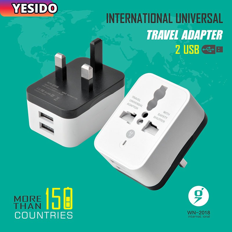 3 pin British standard to multi-country universal socket adapter With 2 ...