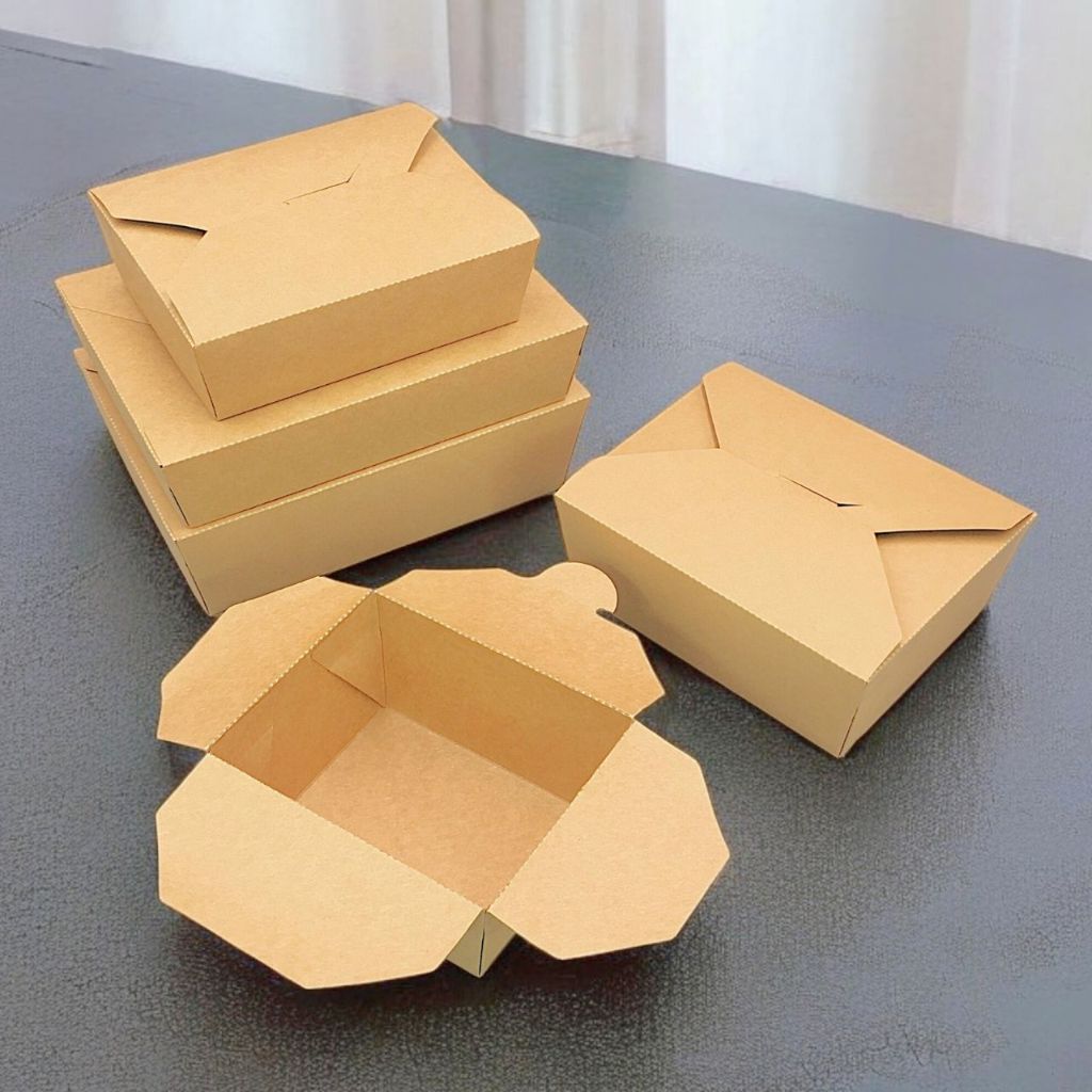 20pcs Paper Meal Box Plain Kraft with Lock 750ml/950ml/1100ml/1300ml ...