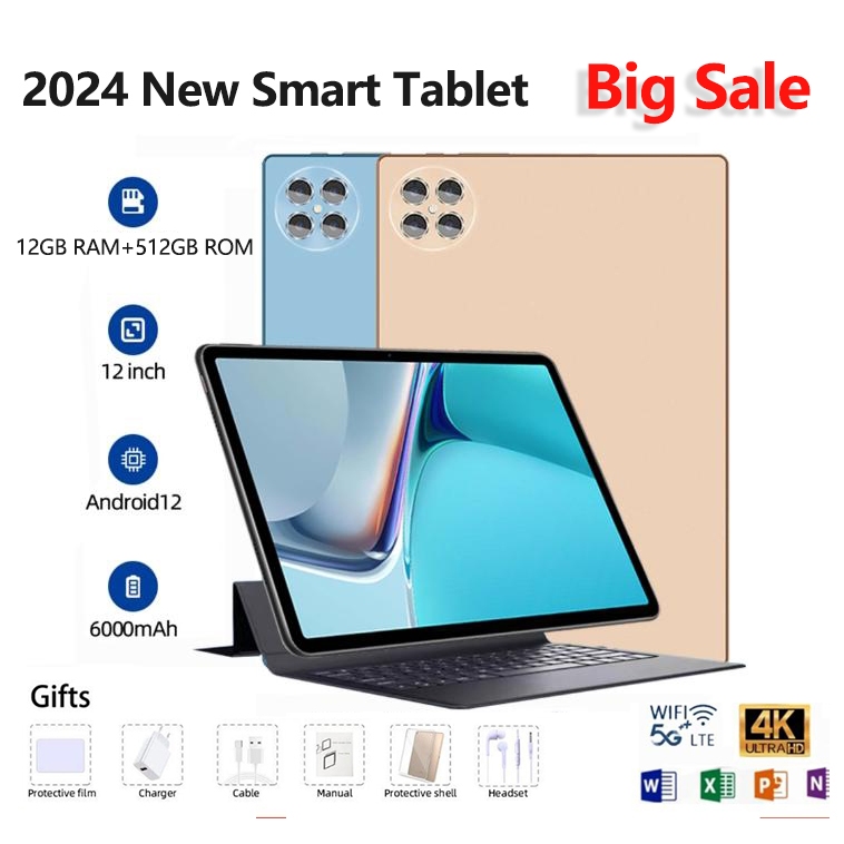 Original Android Tablet With Keyboard 12GB+512GB Smart Tab 10-inch ...