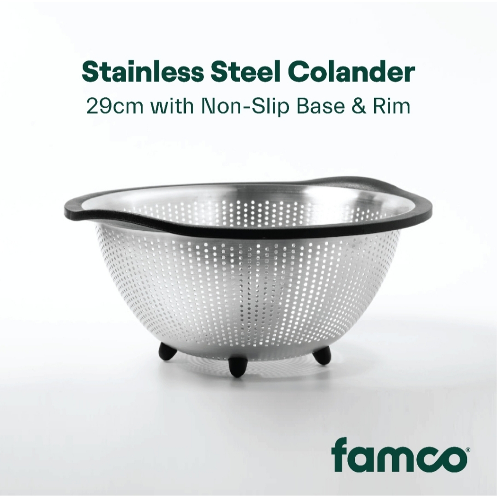 Famco Stainless Steel Colander 29cm, Non-Slip Sturdy Base, Rubber Rim ...