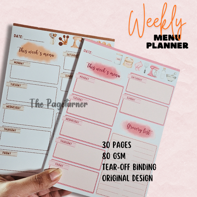 Thepageturner weekly menu planner A5 weekly grocery list organizer ...