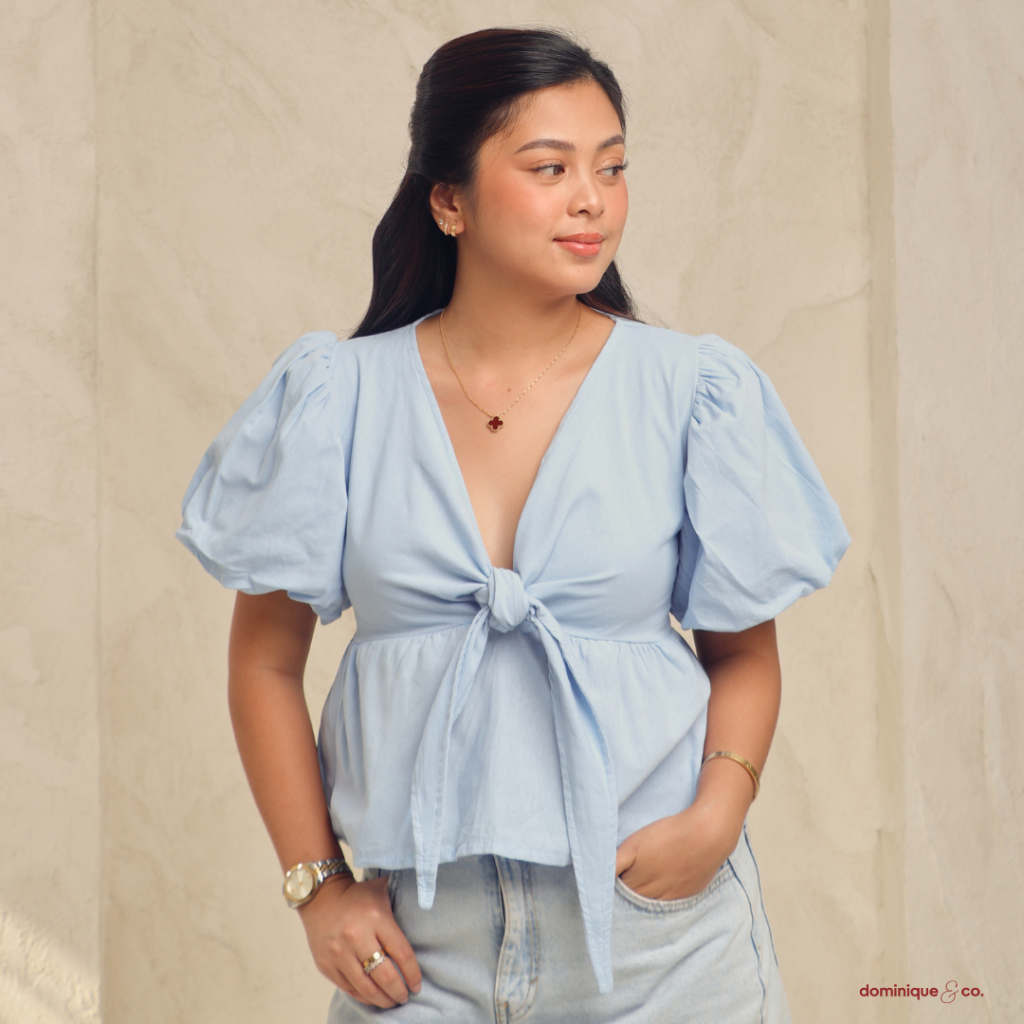 Flora Puff Sleeve Linen Top | Dominique & Co. | Shopee Philippines