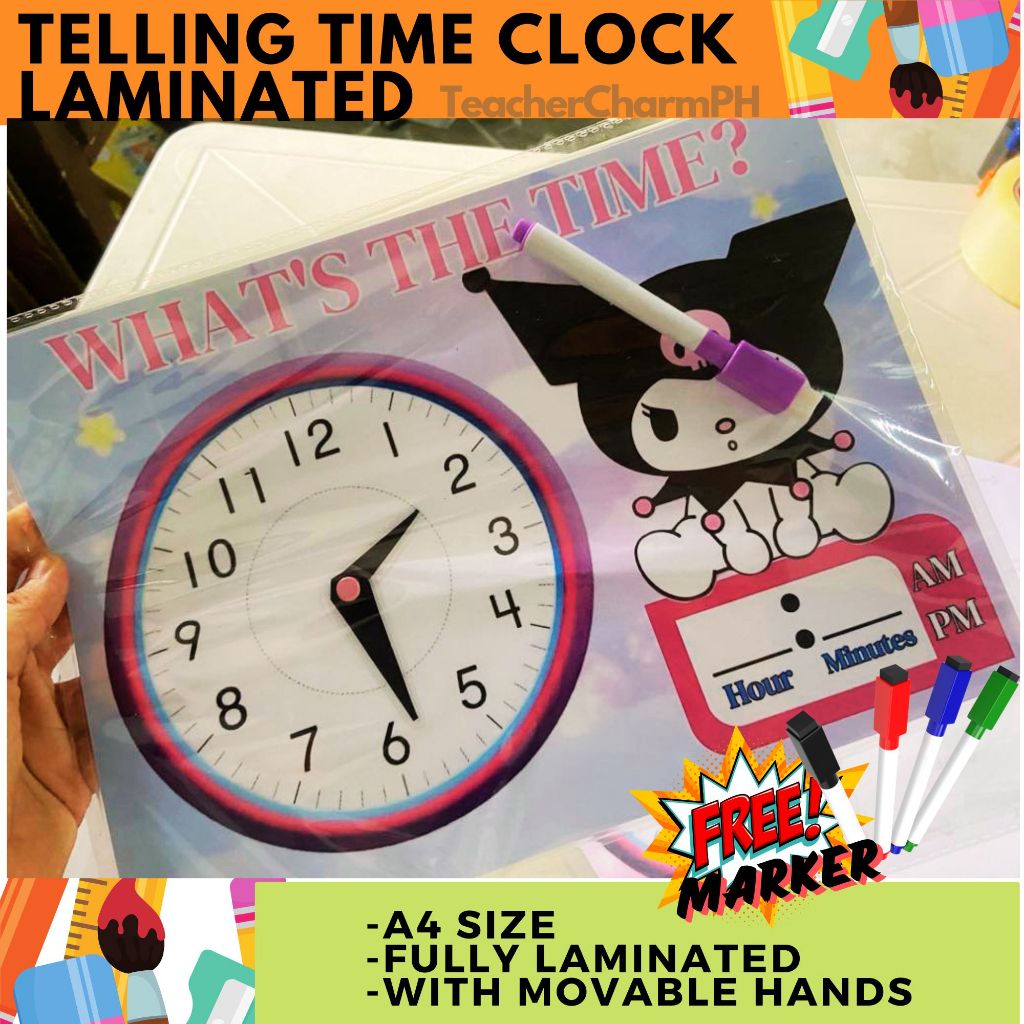 Telling Time Clock Laminated Movable Hands with Free Marker A4 size ...