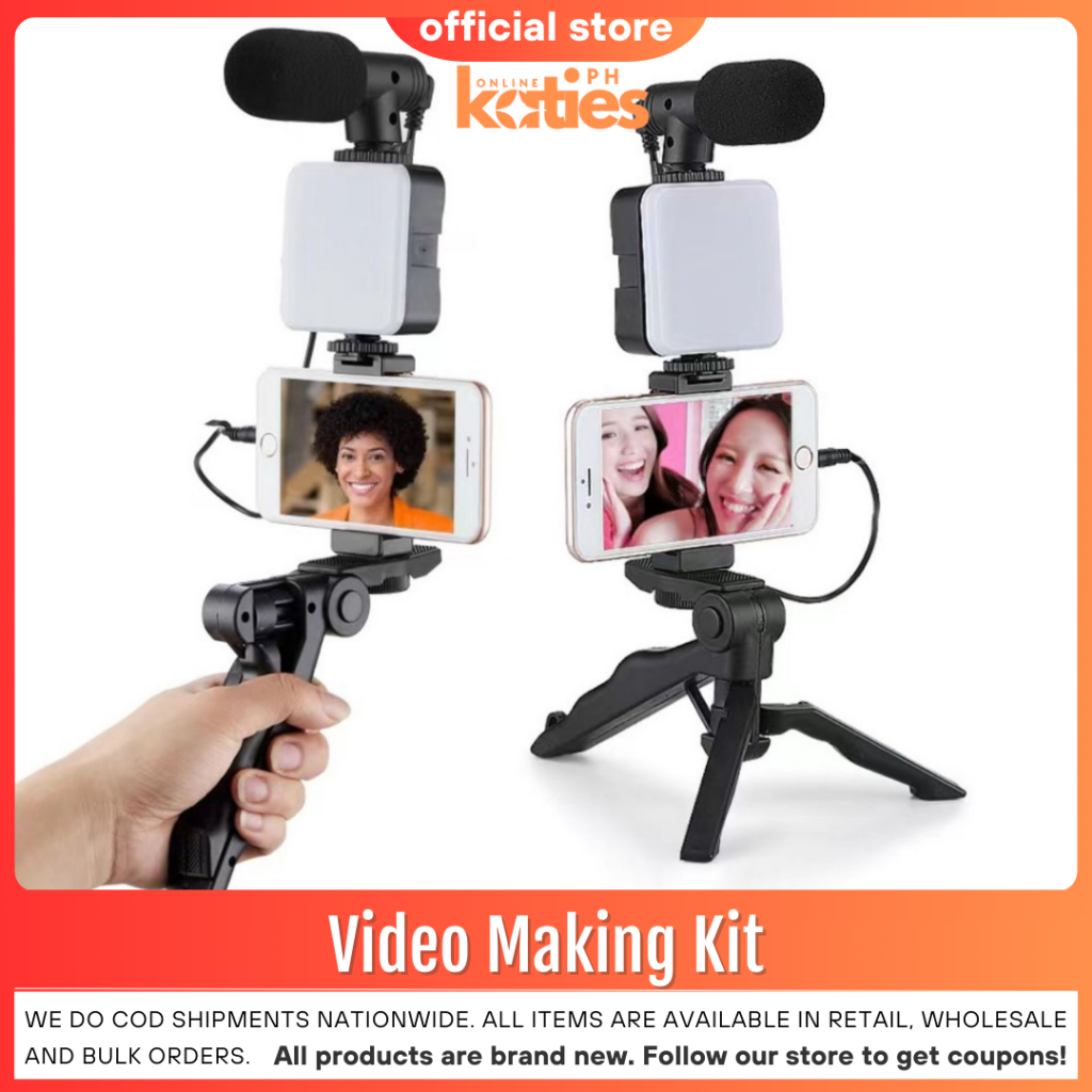 Katies Video Making Kit Vlogging Tripod Set Microphone & Fill Light ...