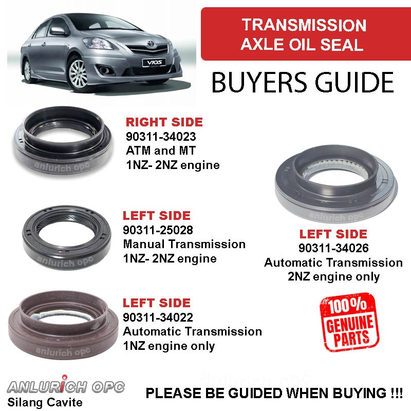 Transmission Axle Oil Seal Toyota Vios 2NZ 1NZ Genuine Parts | Shopee ...