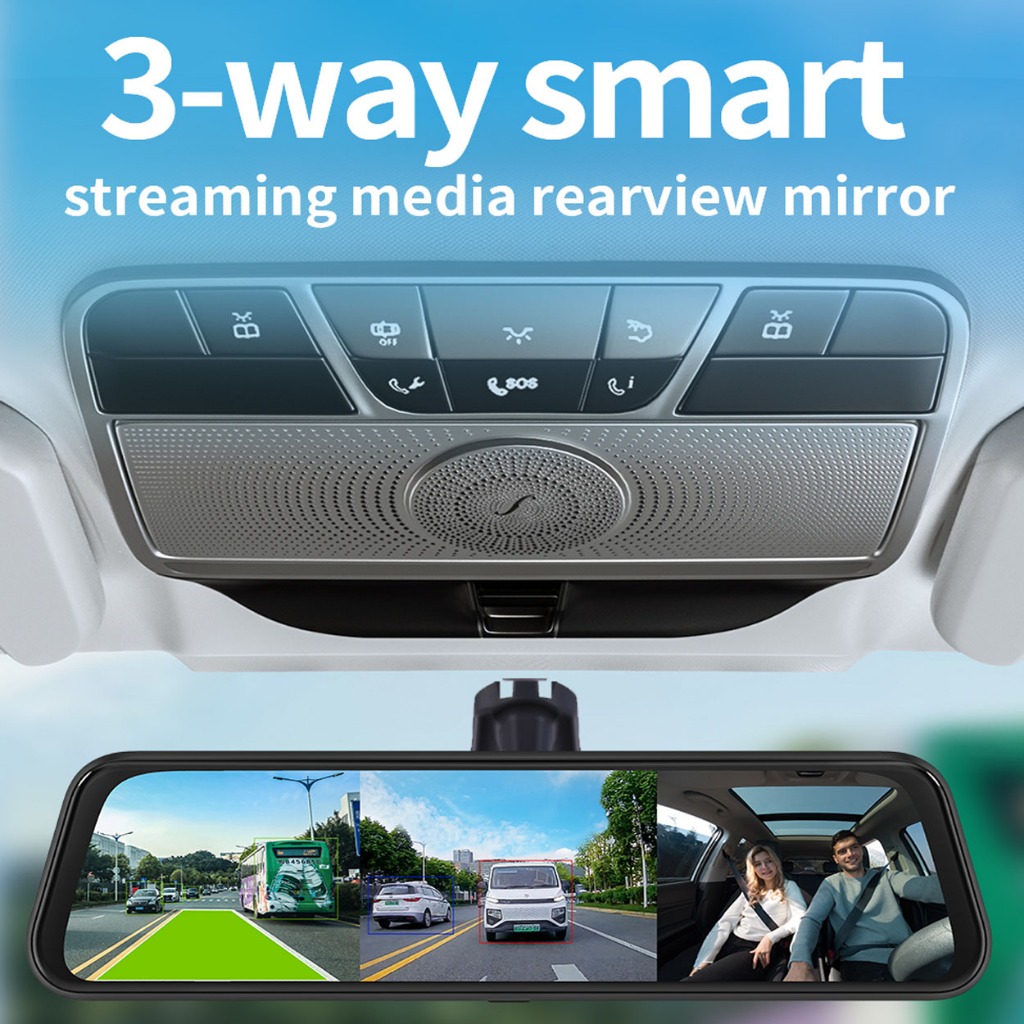 QCY Q12 PRO 9.66" 4K+1080P+1080P 3-Way Recording WiFI Car DVR Rearview ...