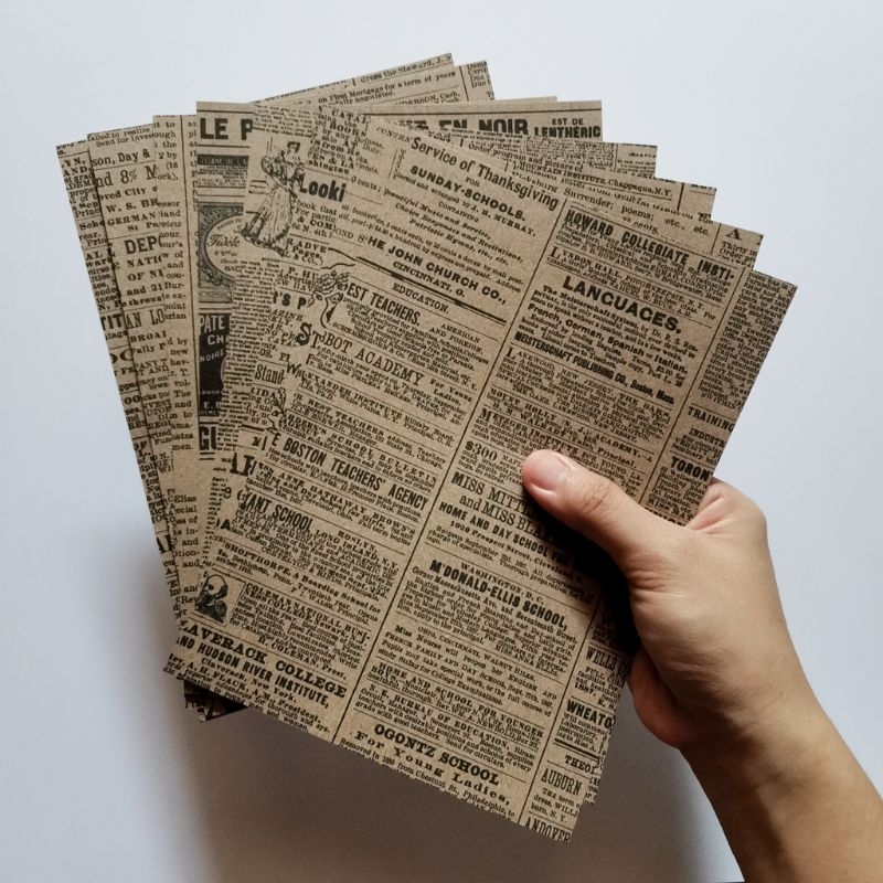 8 pcs Decorative Kraft Paper | Vintage Newspaper Print | Planner ...