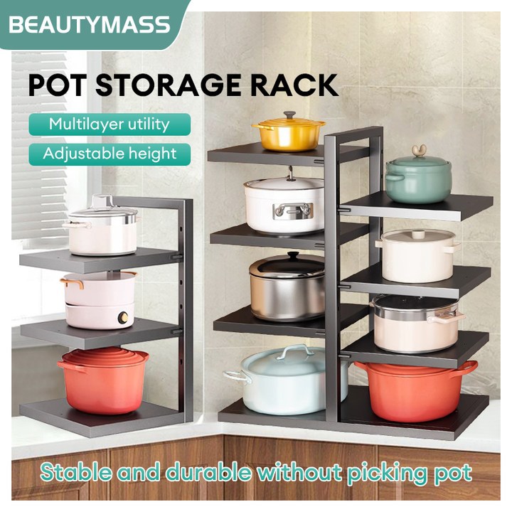 BTY Kitchen Rack Kitchen Pan Organizer Pot Rack Adjustable Countertop ...