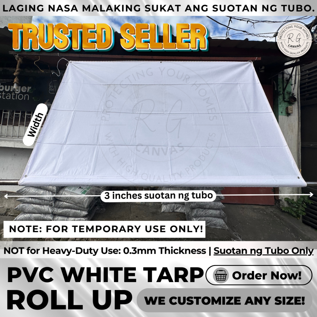 WHITE TARPAULIN ROLL UP AND DOWN LONA TRAPAL TOLDA STORE COVER | Shopee ...