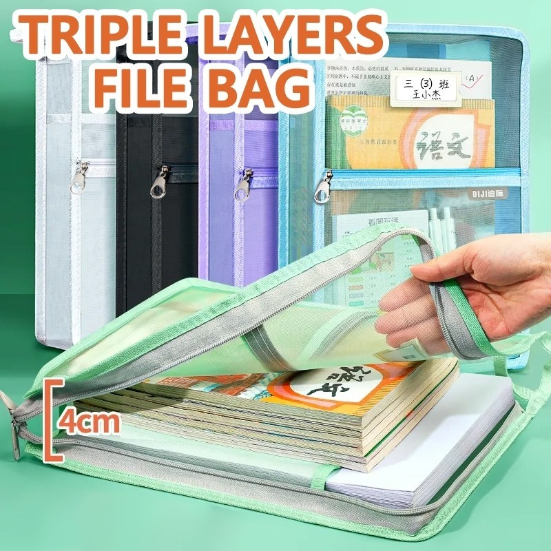 Nylon Mesh File Bag Large Capacity File Folder Studen Book Storage Case ...