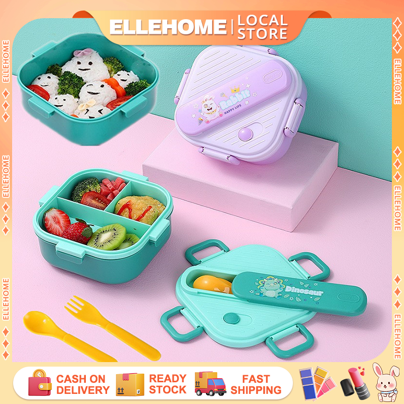 Lunch Box Portable Cute Cartoon 3 Compartment Bento Box Leak-Proof ...