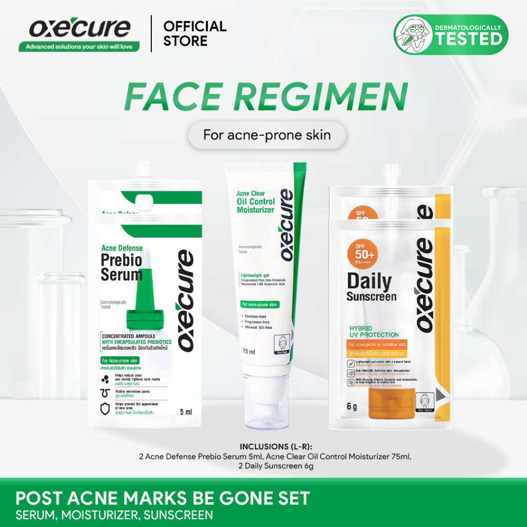 OXECURE Post Acne Marks Be Gone Set (Prebio Serum, Moisturizer and ...