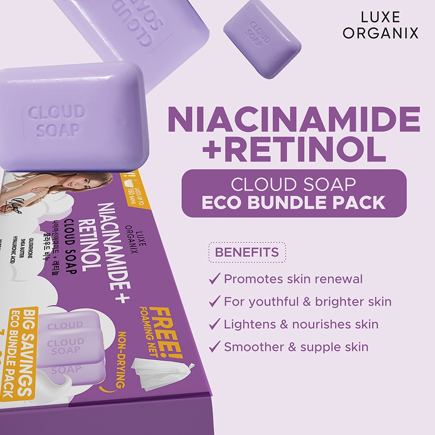 LUXE ORGANIX Niacinamide + Retinol Cloud Soap 3 x 80g (Eco Bundle Pack ...