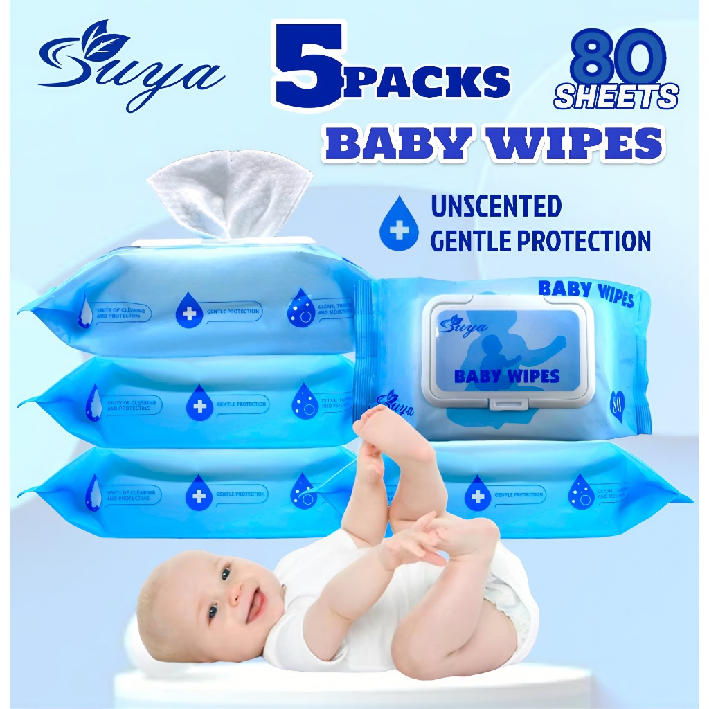 5PACKS SUYA BABY WIPES UNSCENTED 80SHEETS WITH PORTABLE PACK HIGH ...