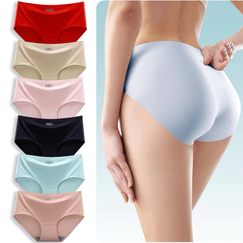 6PCS Seamless Panty Mid Waist Ice Silk Women's Panties M-XXL Plus Size Underwear For Women ...